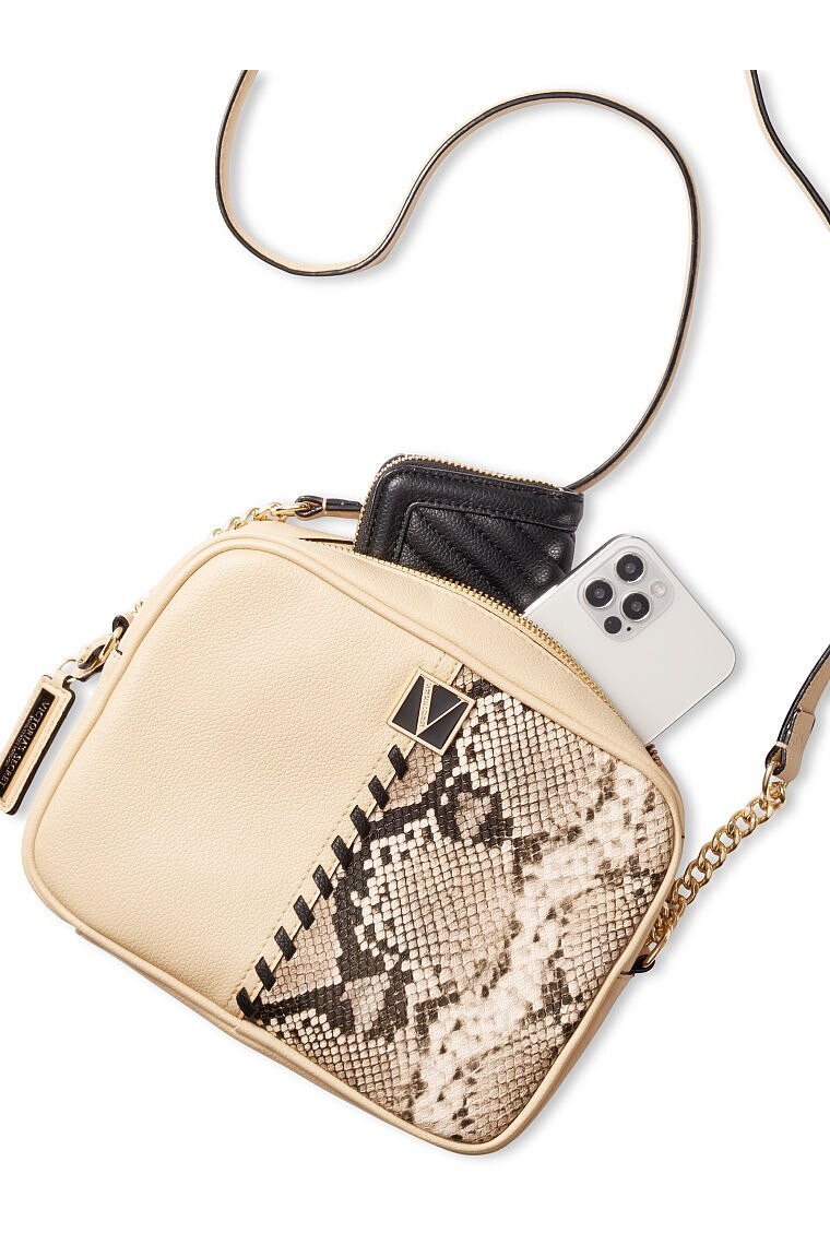 Geanta, Victoria's Secret, The Victoria Top Zip Crossbody, Sand Python ...