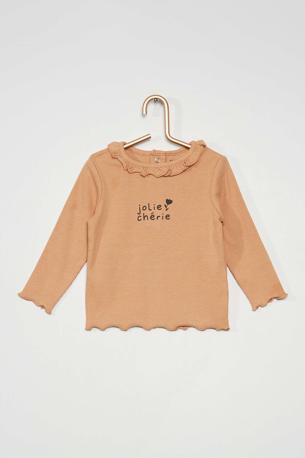 KIABI, Set de bluza si colanti cu terminatii de volane, Maro camel ...