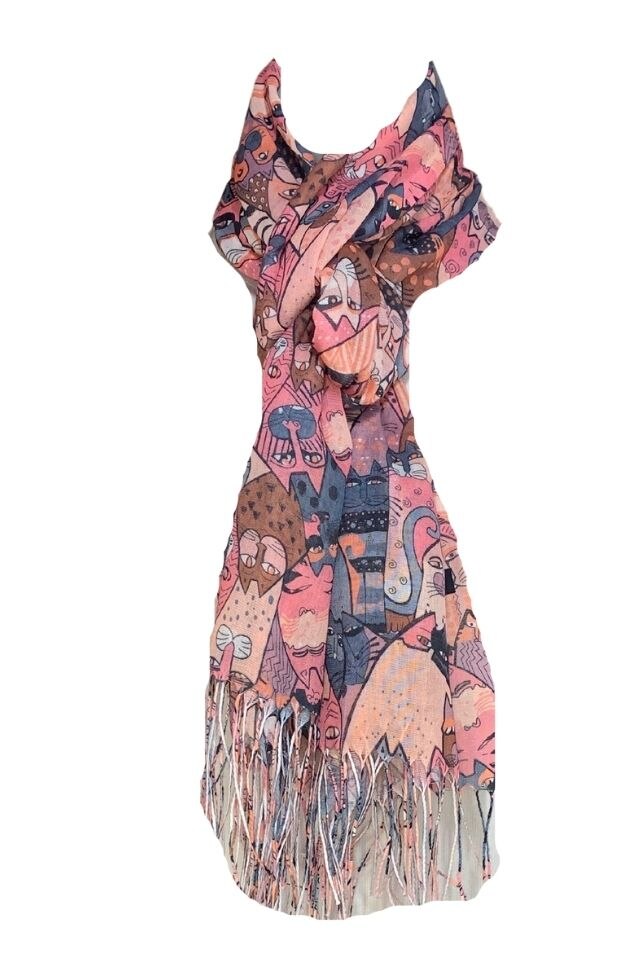 Esarfa tip sal dama P1, Dacali, roz/gri ,180 x 70 cm - eMAG.ro