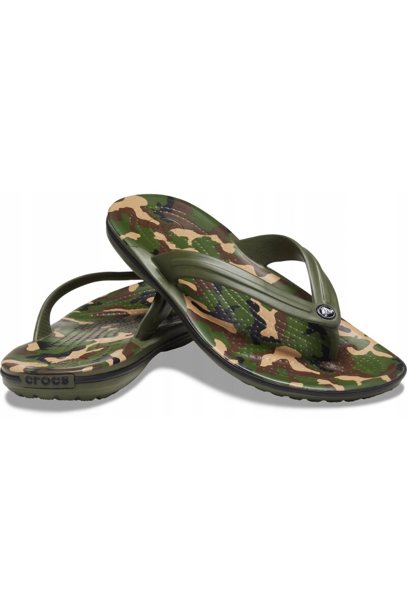 Slapi dama, Crocs™ Crocband Printed Flip, Material sintetic, Verde kaki ...