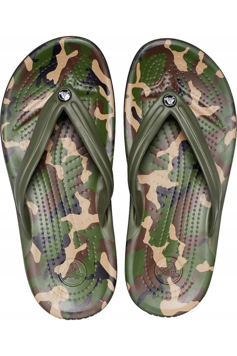 Slapi dama, Crocs™ Crocband Printed Flip, Material sintetic, Verde kaki ...