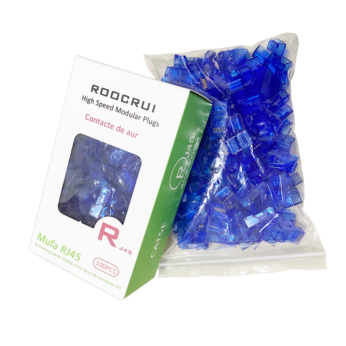 Set 100 x Mufa UTP RJ45, Cat 5e, Neecranat, 8P8C, Albastru - eMAG.ro
