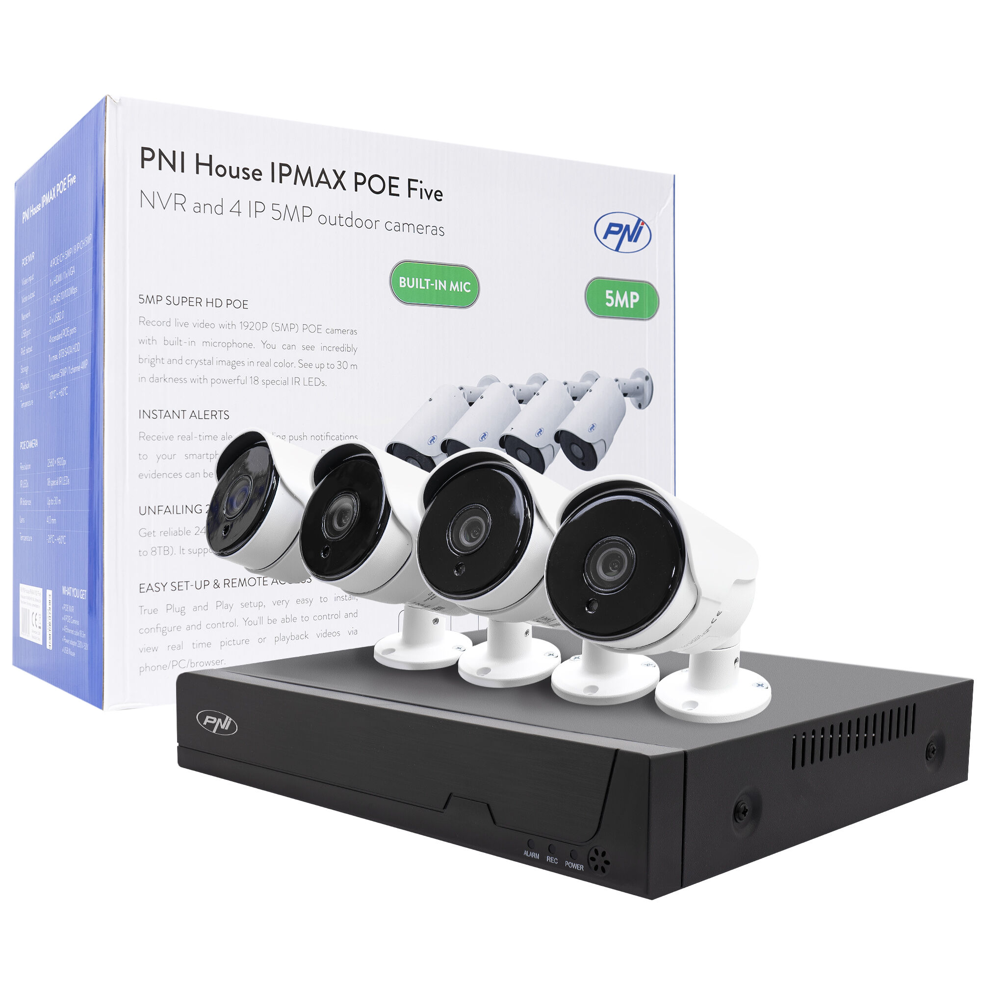 Kit supraveghere video PNI House IPMAX POE Five, NVR cu 4 porturi POE ...