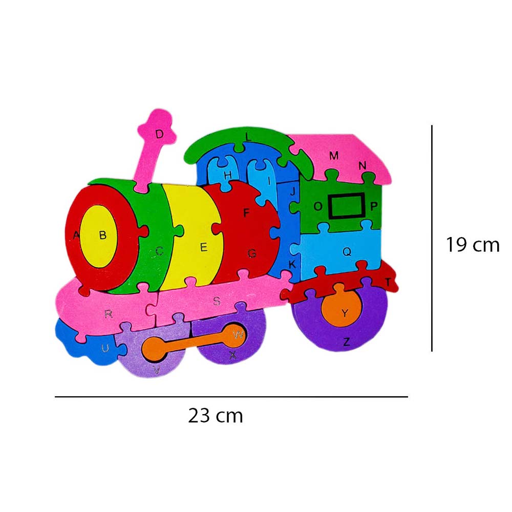 Puzzle 3D din lemn, locomotiva, 26 piese, cu litere si cifre, WD4506-K ...