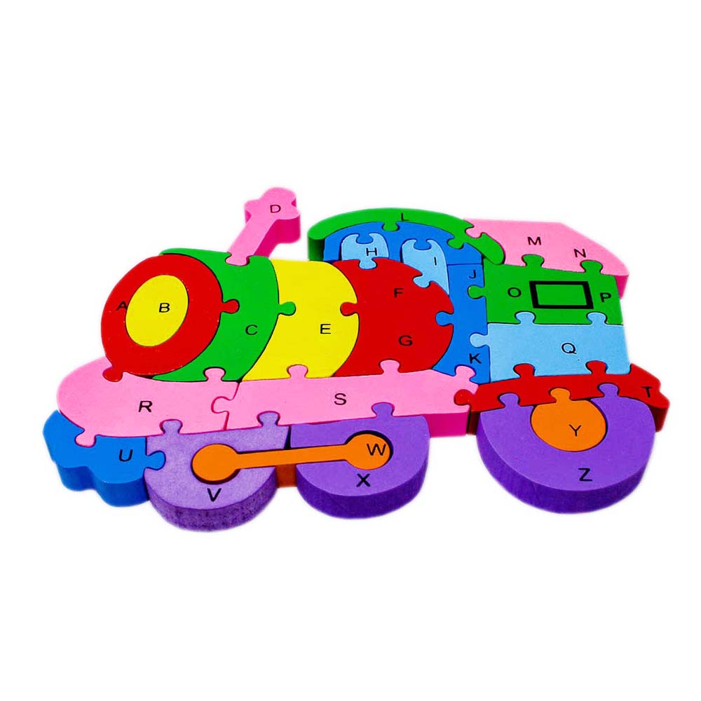 Puzzle 3D din lemn, locomotiva, 26 piese, cu litere si cifre, WD4506-K ...