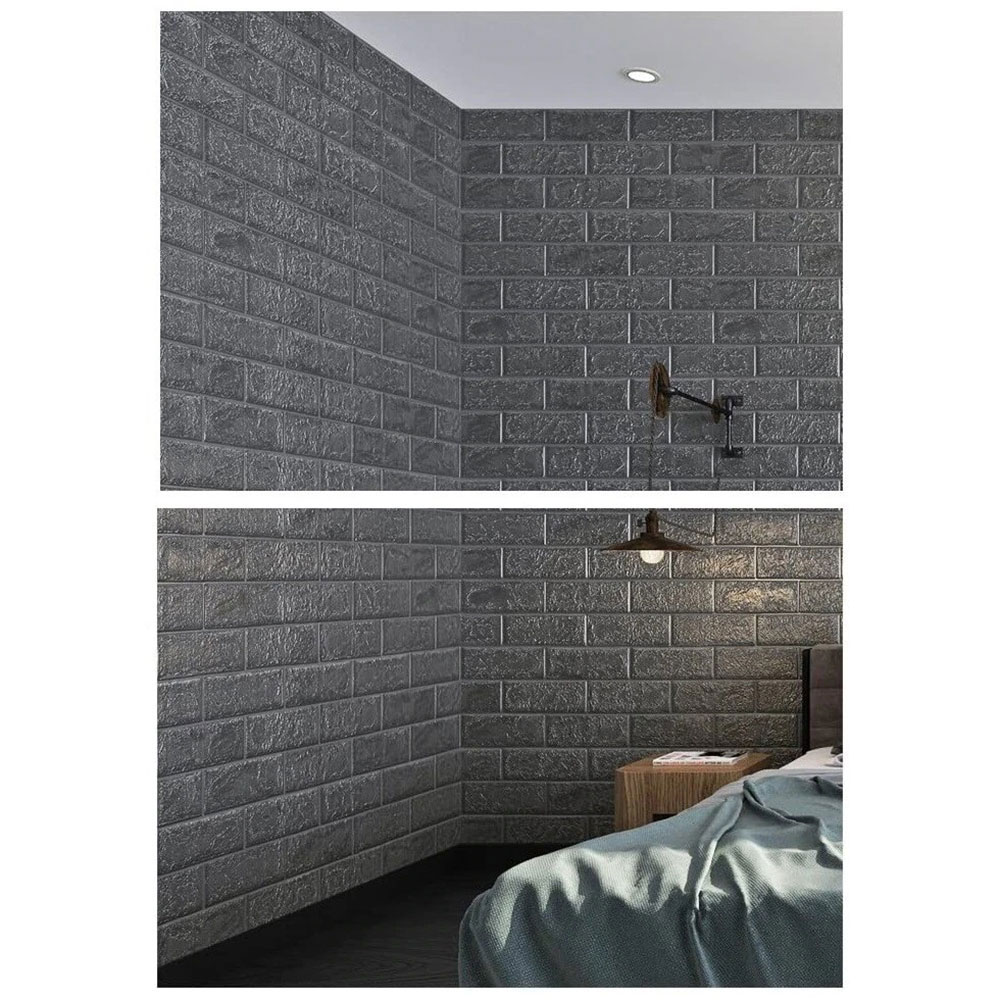 Tapet 3D Autoadeziv SIKS®, model caramida in relief, gri sidefat ...