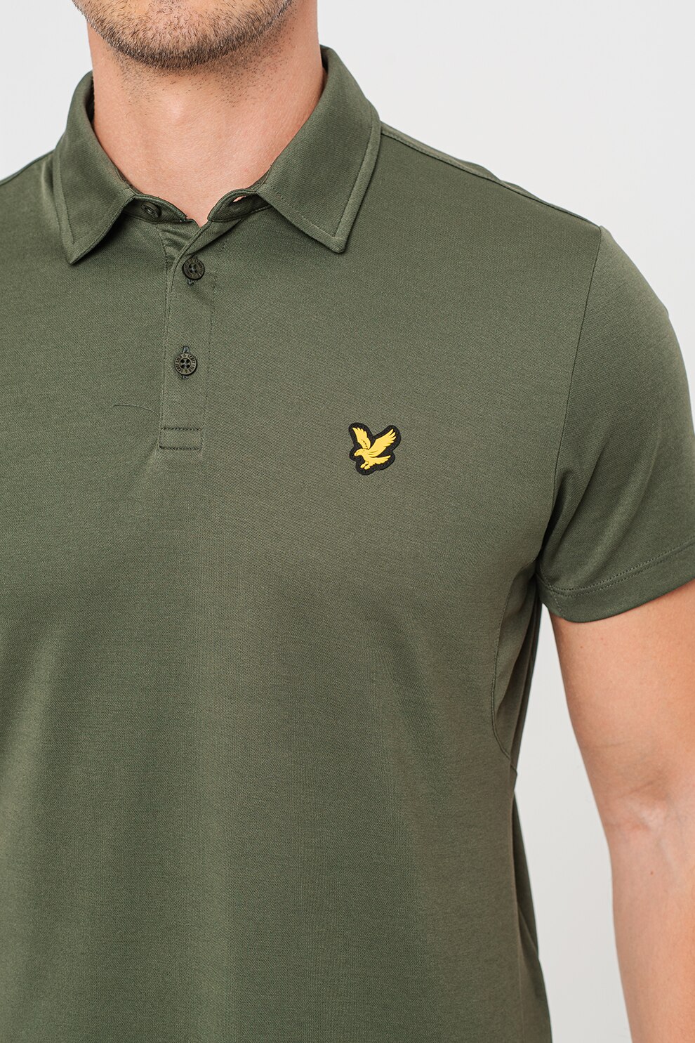 Lyle & Scott, Тениска с яка и пришито лого, Армия зелено, S - eMAG.bg