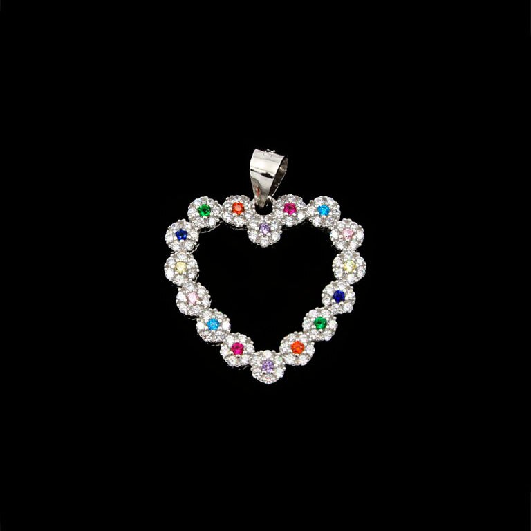 Pandantiv din argint 925 cu zirconiu multicolor, model inima decupata ...