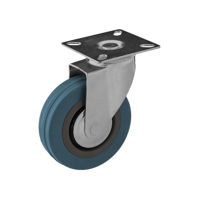 Set 4 buc roti din cauciuc plin gri, cu furca pivotanta, Diametru 50 mm ...