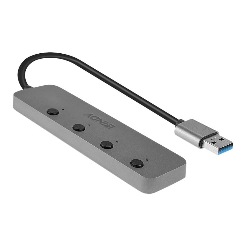 Hub USB 3.2-A cu 4 porturi USB-A + switch On/Off, Lindy L43309 - eMAG.ro