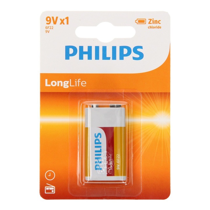 Батерия Philips longlife цинк 9v 6f22 - eMAG.bg