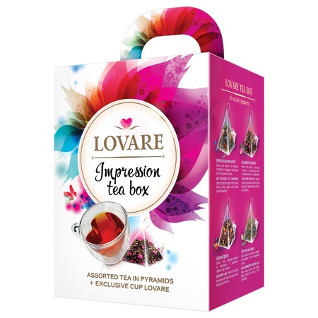 Set LOVARE, ceai asortat, 4 arome, 7 piramide, cana 250 ml - eMAG.ro
