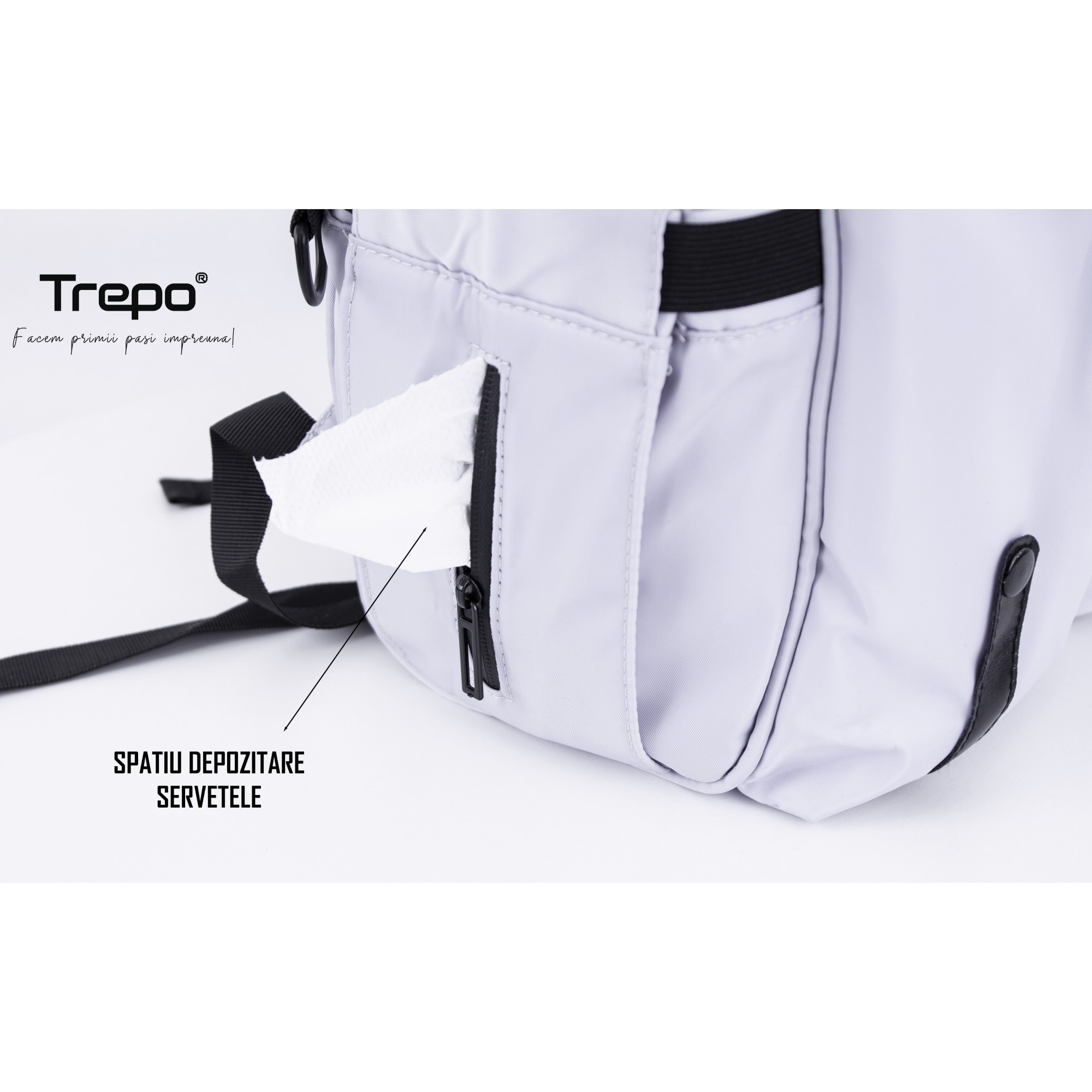 Мултифункционална чанта-раница Trepo® Futura за майка, дете и бебе, сива - eMAG.bg