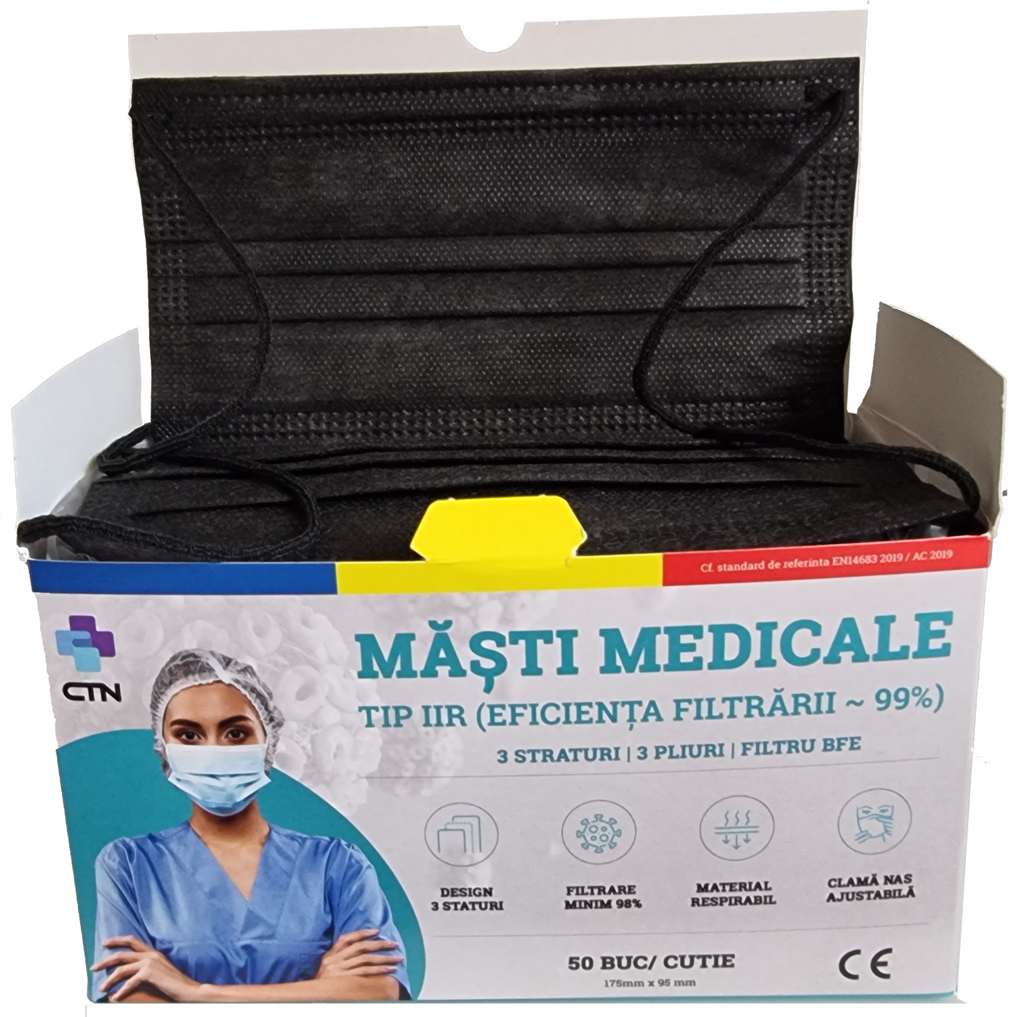 Set 50 masti medicale tip IIR, Negru - eMAG.ro