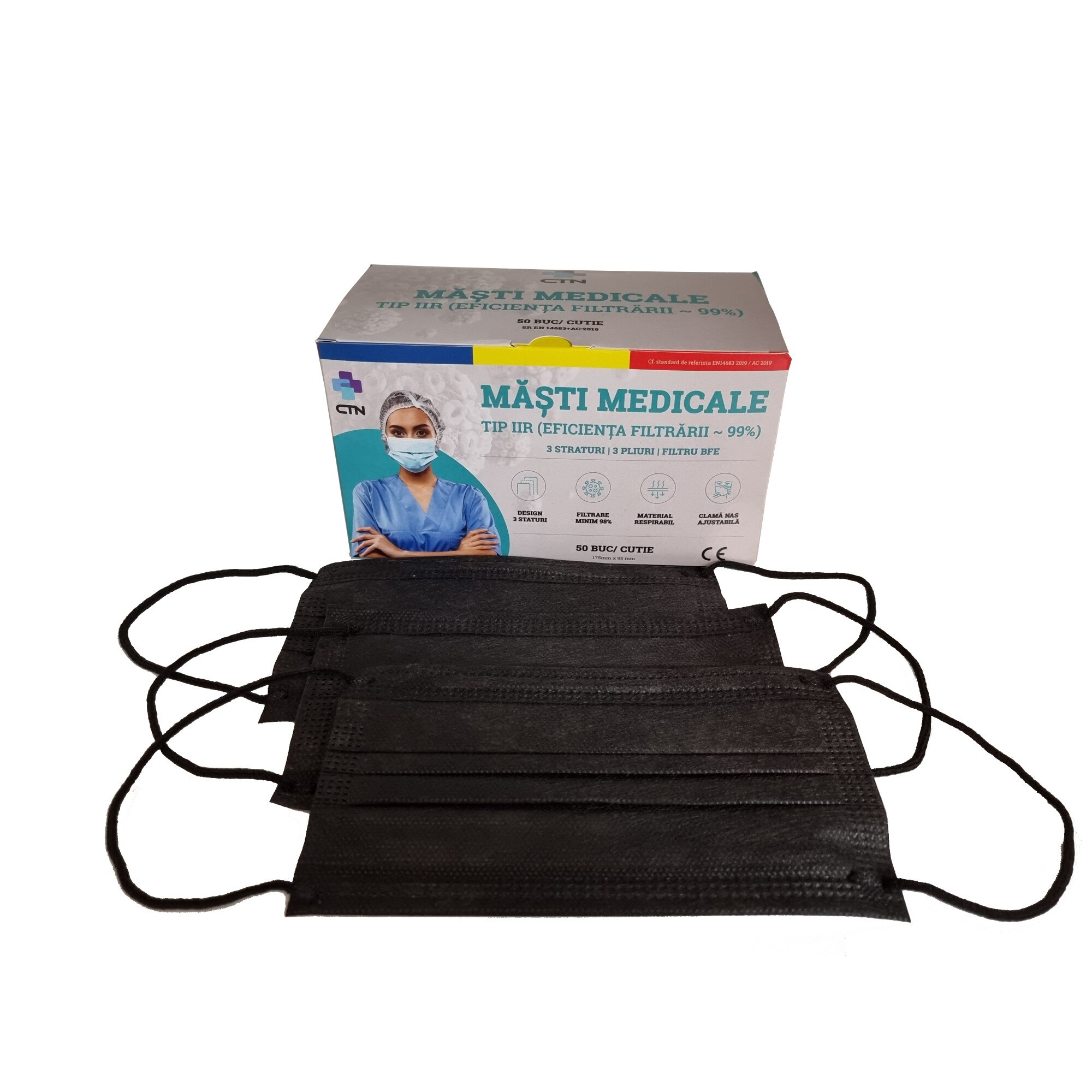 Set 50 masti medicale tip IIR, Negru - eMAG.ro