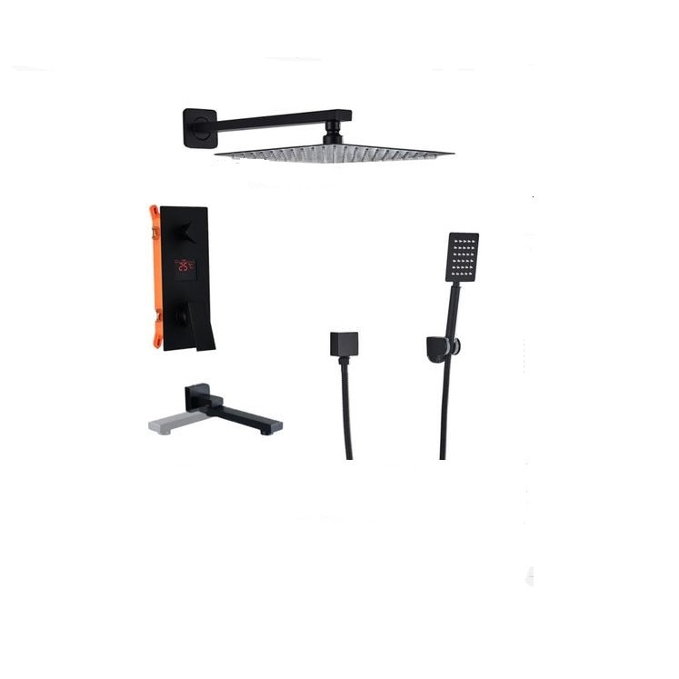 Set de dus Negru, AquaSpa, Display Led, Palarie de 20 CM, Teava de dus ...