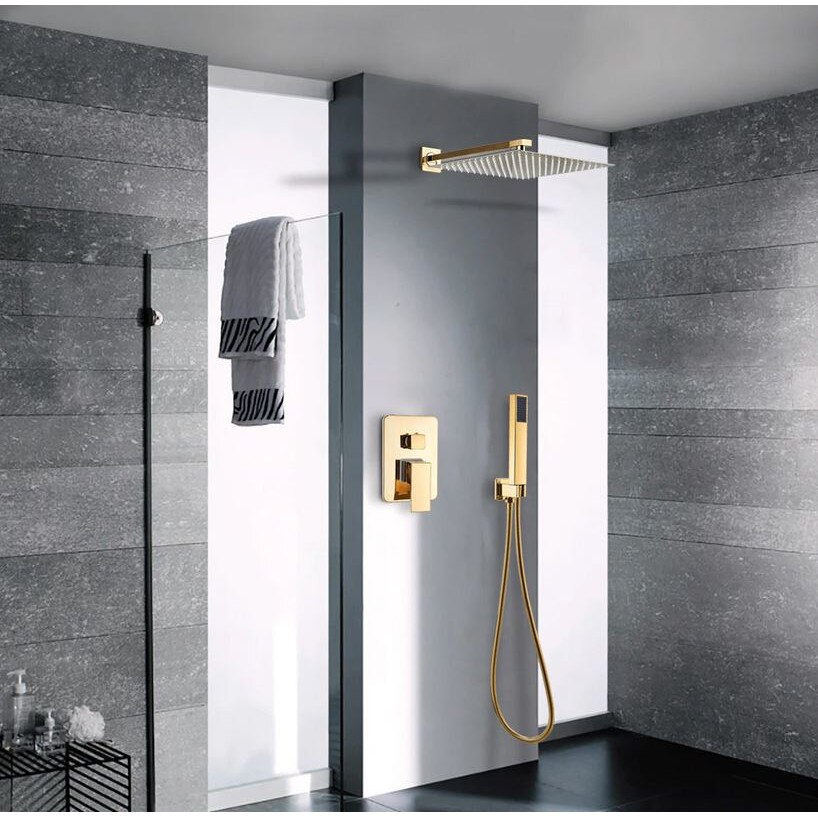 Set de dus Auriu, AquaSpa, Robinet de dus cu efect de ploaie, Palarie ...