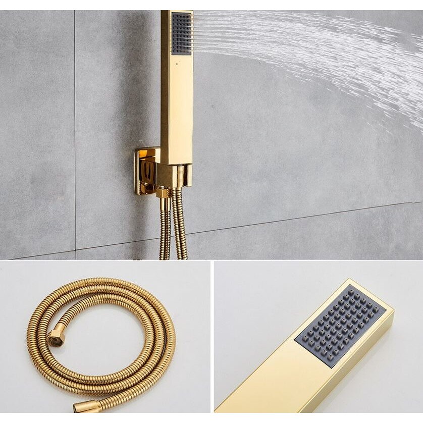 Set de dus Auriu, AquaSpa, Robinet de dus cu efect de ploaie, Palarie ...