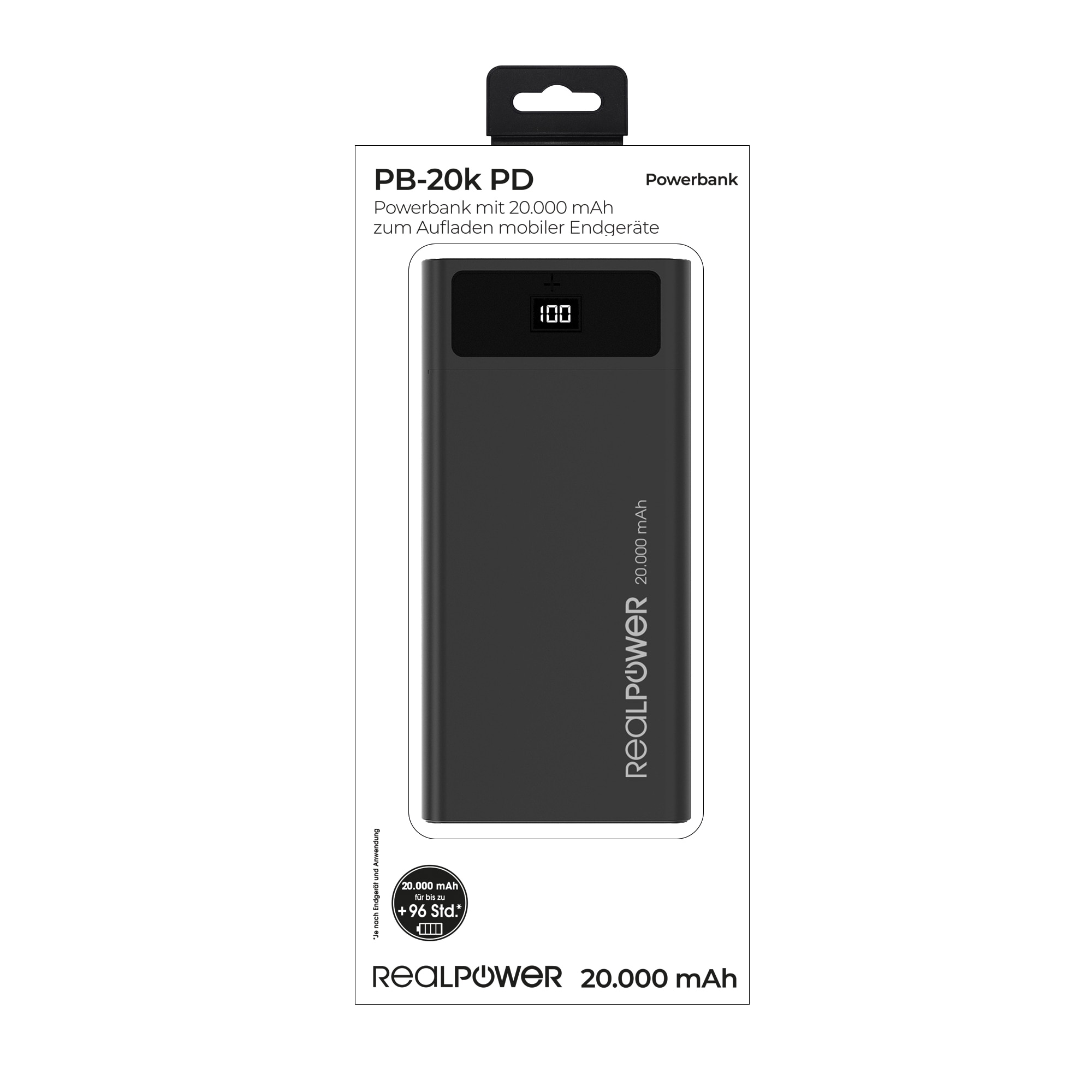 Realpower PB-20k powerbank PD funkció, 20000mAh kapacítás, 2*USB, 1*USB ...