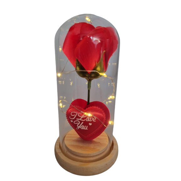 Decoratiune Trandafir cu luminite si sub cupola de sticla transparenta ...