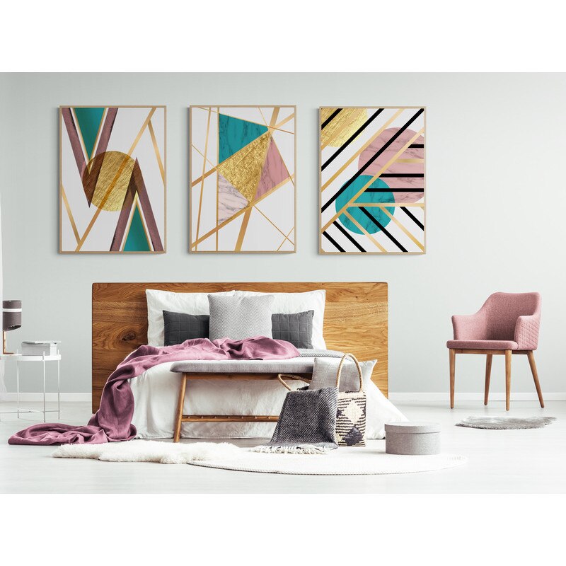 Set 3 tablouri, Intaglio, Stil Abstracte, fara rama, print pe hartie ...