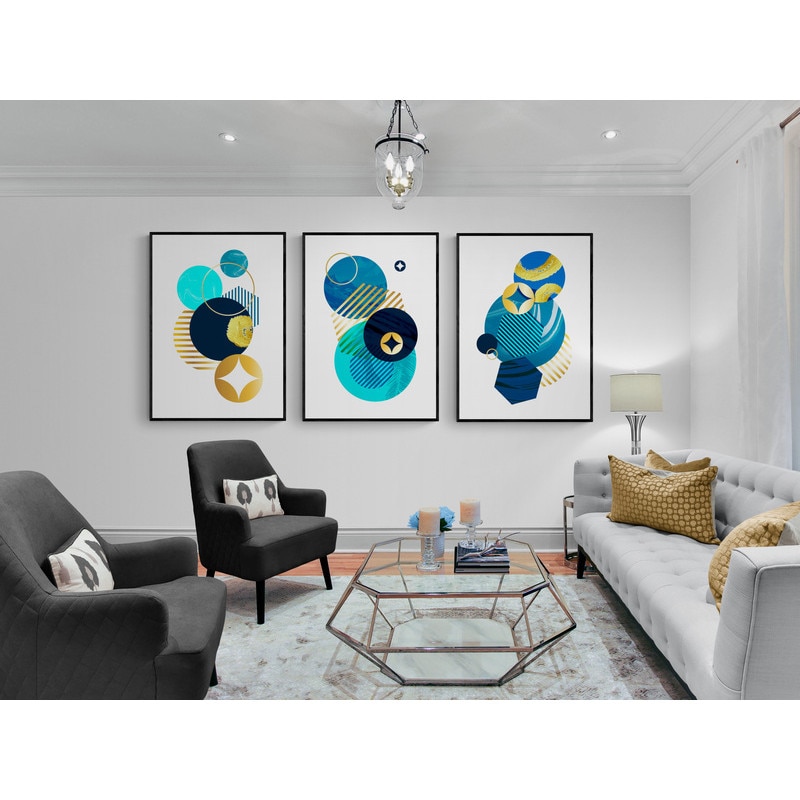 Set 3 tablouri, Intaglio, Stil Abstracte, fara rama, print pe hartie ...