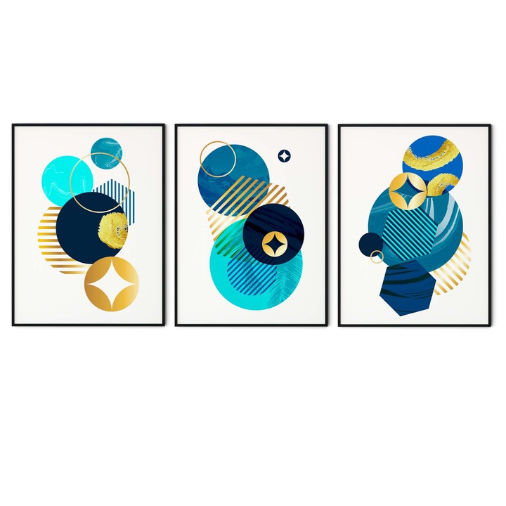 Set 3 tablouri, Intaglio, Stil Abstracte, fara rama, print pe hartie ...