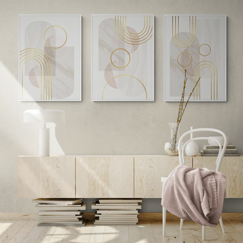 Set 3 tablouri, Intaglio, Stil Abstracte, fara rama, print pe hartie ...