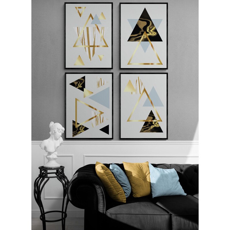 Set 4 tablouri, Intaglio, Stil Abstracte, fara rama, print pe hartie ...