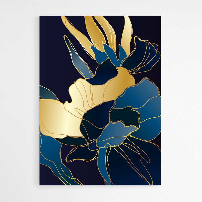 Set 3 tablouri, Intaglio, Abstracte, nuante albastru auriu, fara rama ...