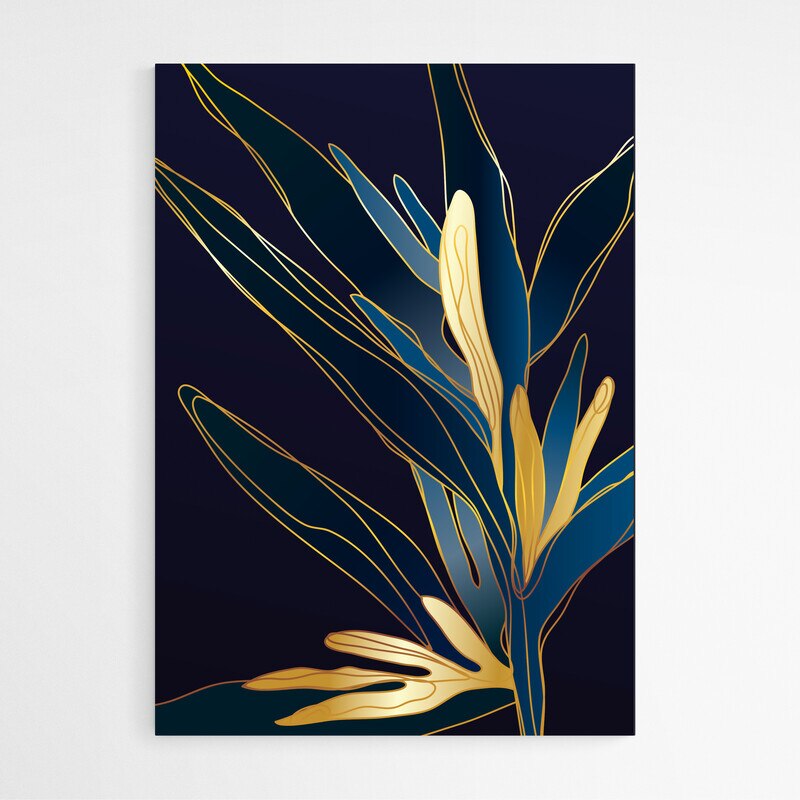 Set 3 tablouri, Intaglio, Abstracte, nuante albastru auriu, fara rama ...