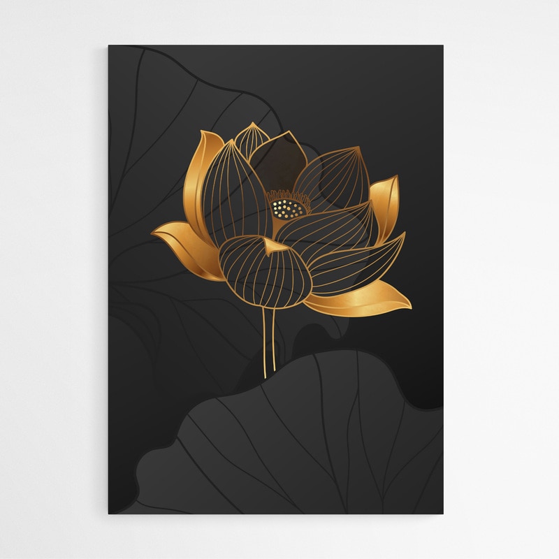 Set 3 tablouri, Intaglio, Flori, negru auriu, fara rama, print pe ...