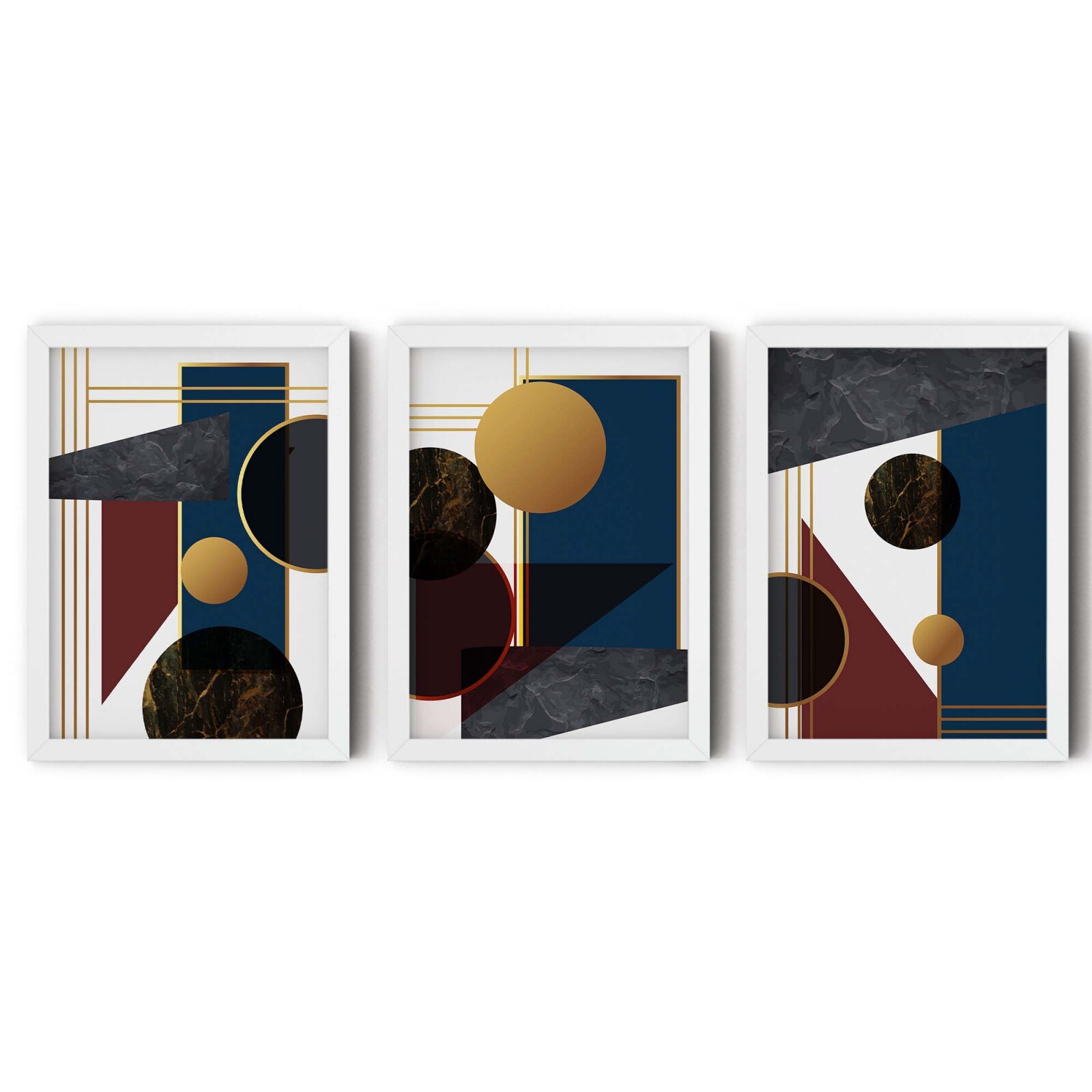 Set 3 tablouri, Intaglio, Abstracte. color, fara rama, print pe hartie ...