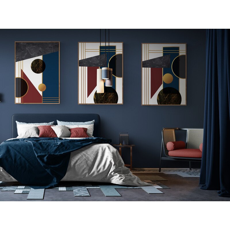 Set 3 tablouri, Intaglio, Abstracte. color, fara rama, print pe hartie ...