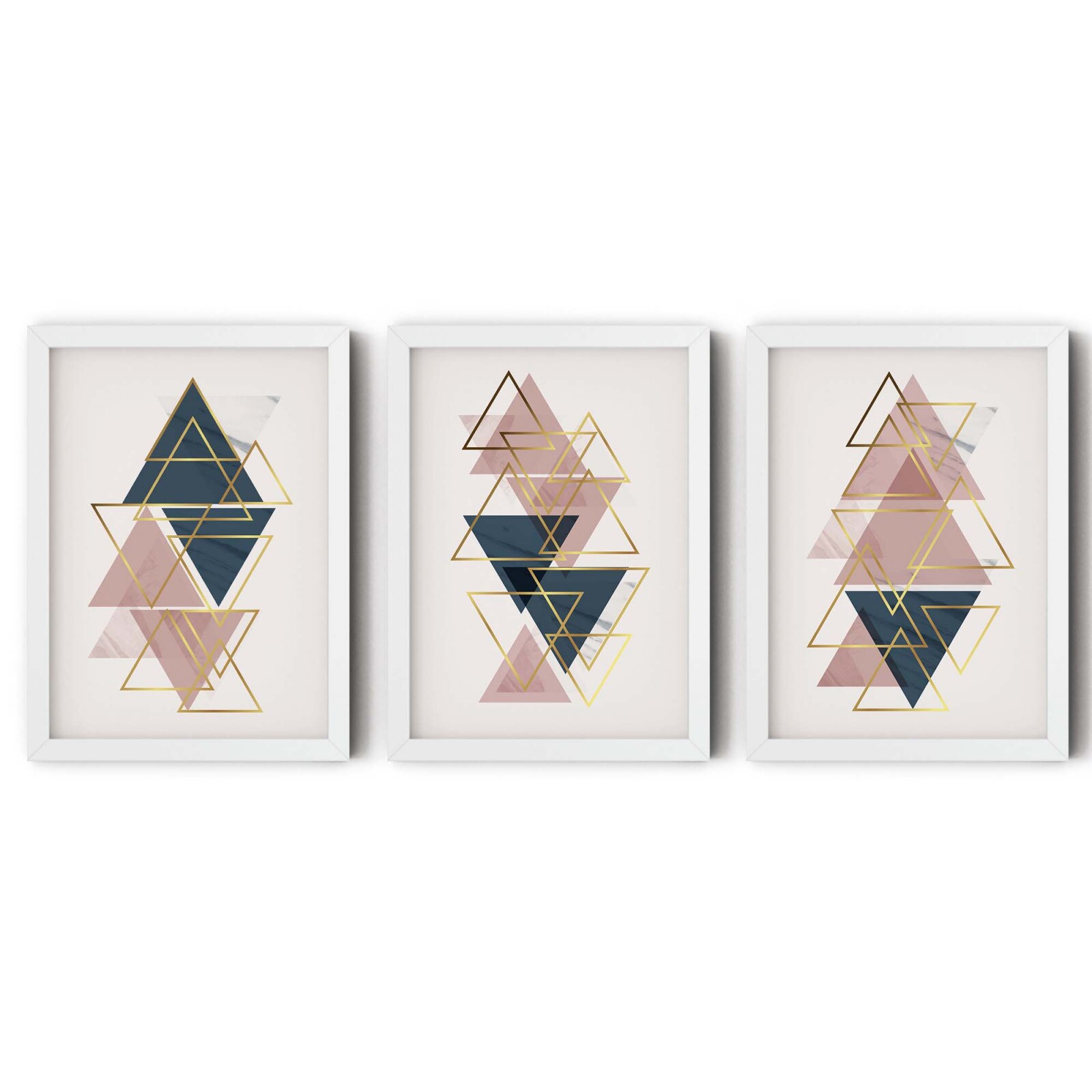 Set 3 tablouri, Intaglio, Abstracte, Roz pal, fara rama, print pe ...