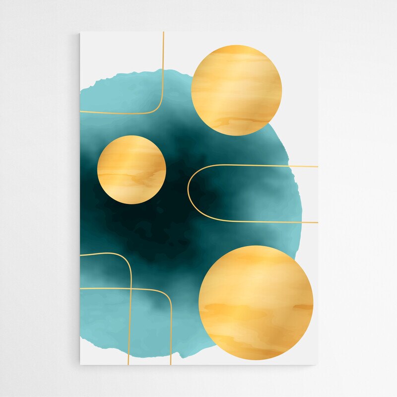 Set 3 tablouri, Intaglio, Abstracte, Albastru turcoaz, fara rama, print ...