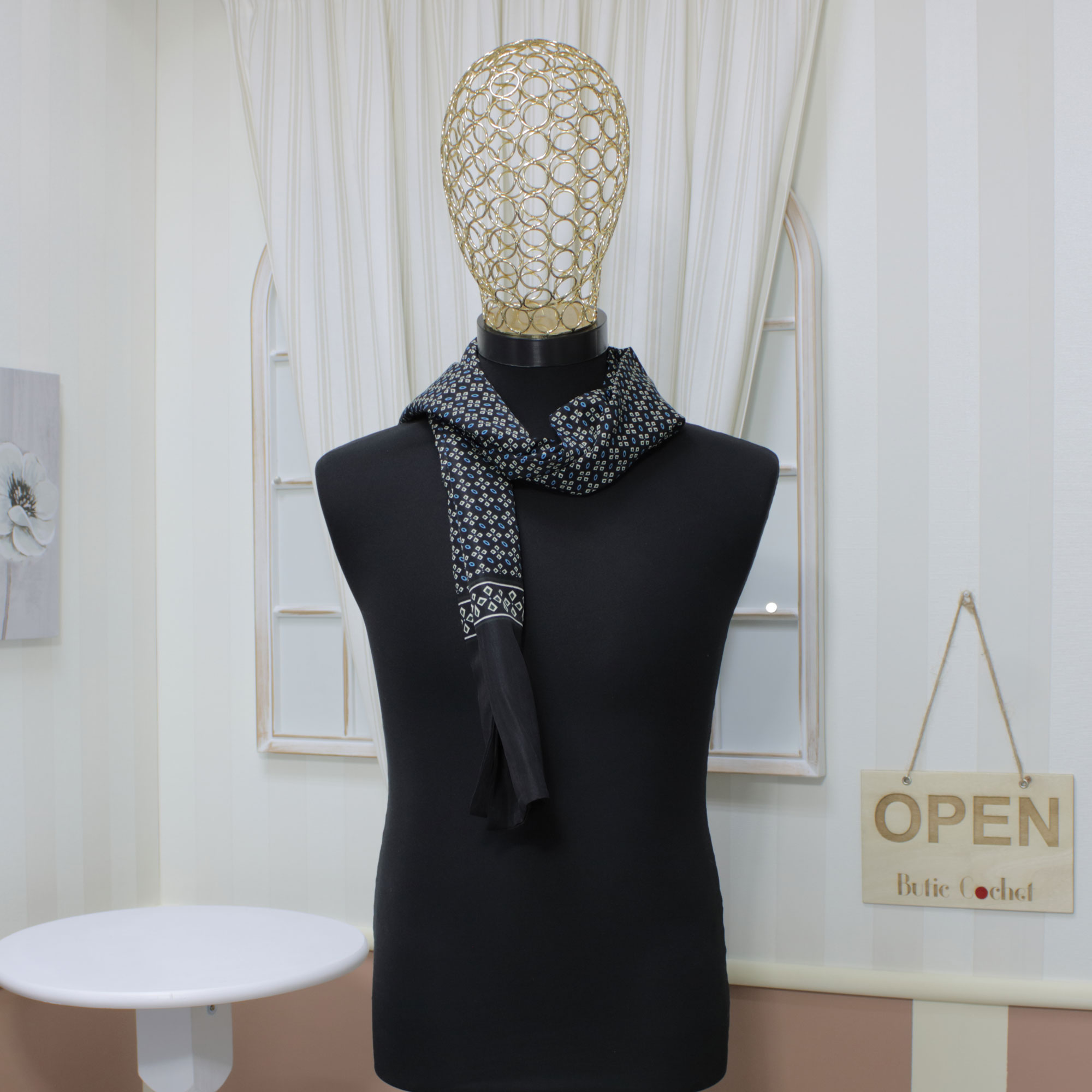 Esarfa barbati, din poliester, Negru cu model stilizat, 25x120 cm ...