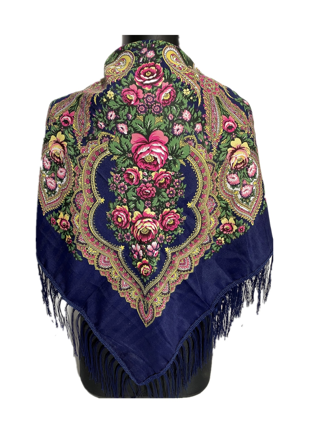 Batic rusesc cu franjuri, bleumarin, 120x120cm - eMAG.ro