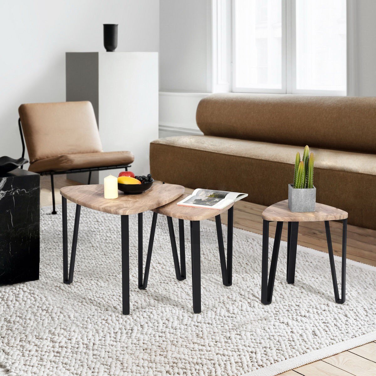 Set 3 masute living MMB ST28464M, maro si negru, 56 x 56 x 45 cm - eMAG.ro
