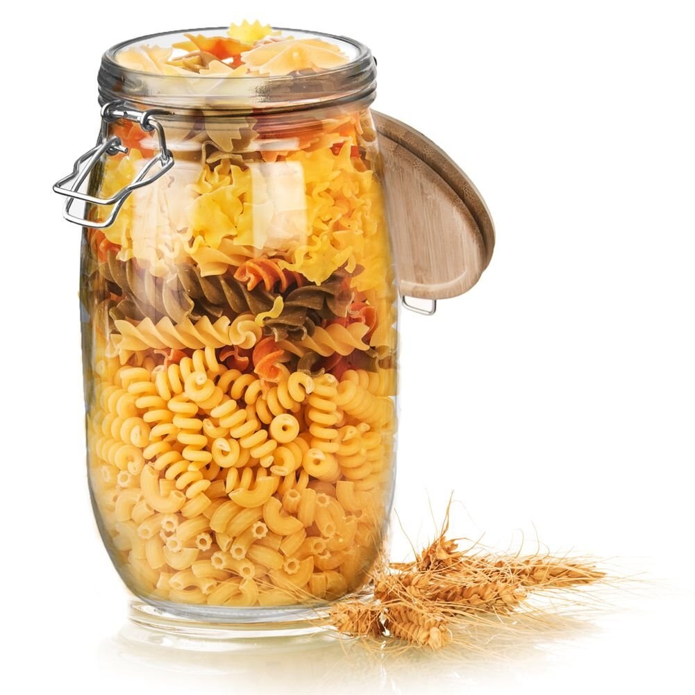 Set 3 borcane Orion, Sticla, Capac din bambus, Transparent - eMAG.ro