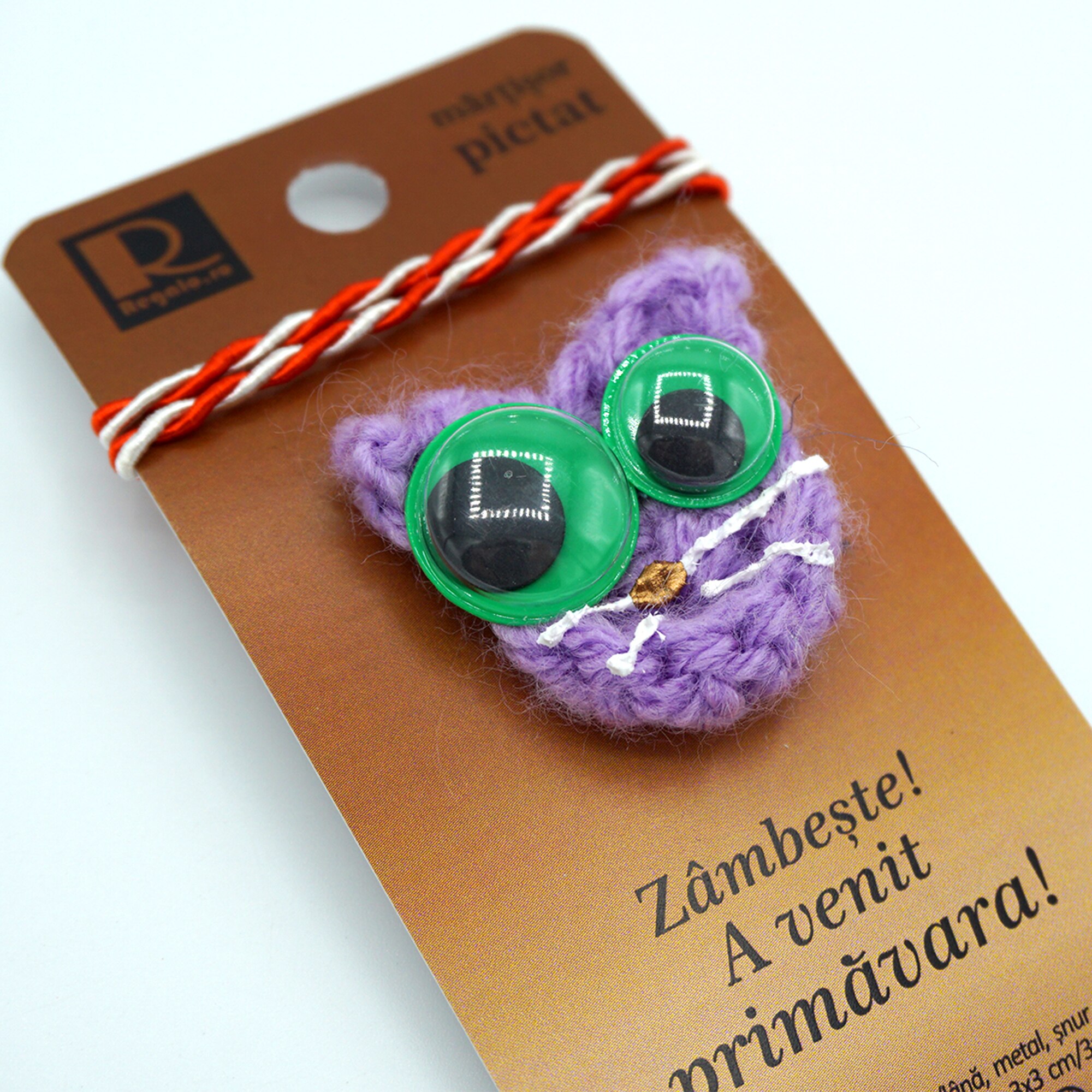 Martisor brosa handmade, crosetat, Regalo - Pisica mov, 2 cm - eMAG.ro