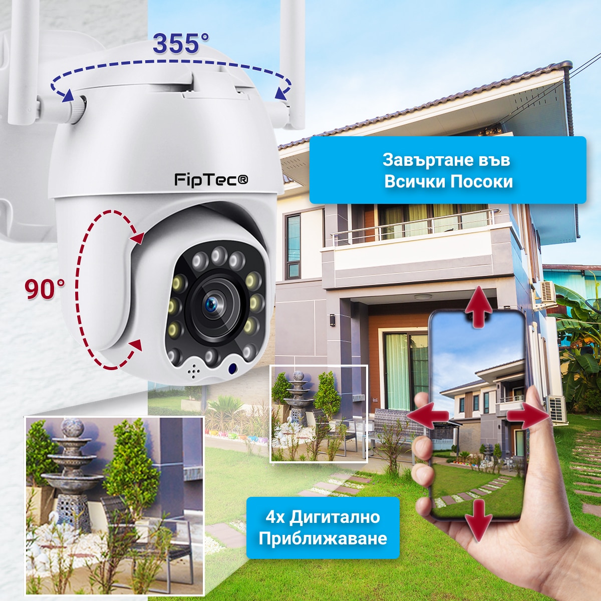 Set de camera inteligenta, FipTec, WiFi, Full HD 1080p, rotatie de 360 ...