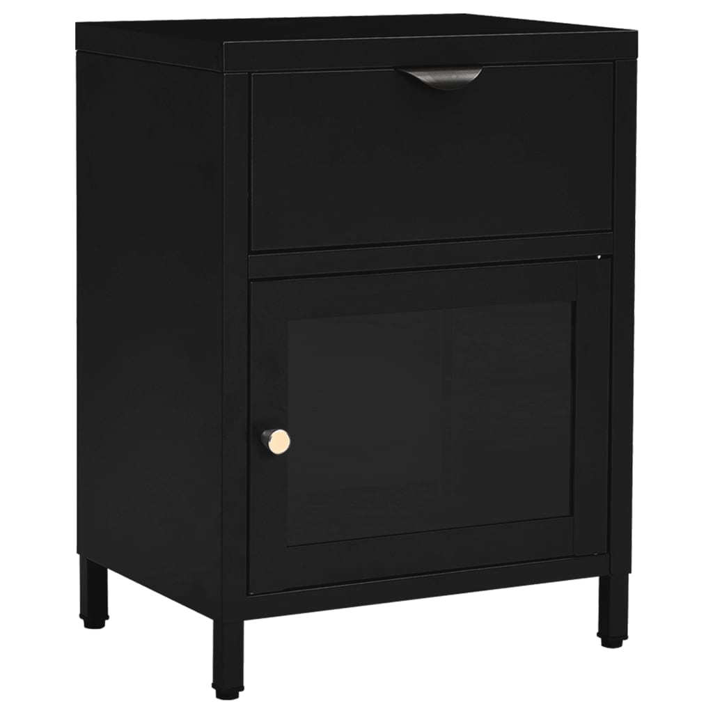 Noptiera, in stil scandinav, negru, 40x30x54,5 cm, otel si sticla ...