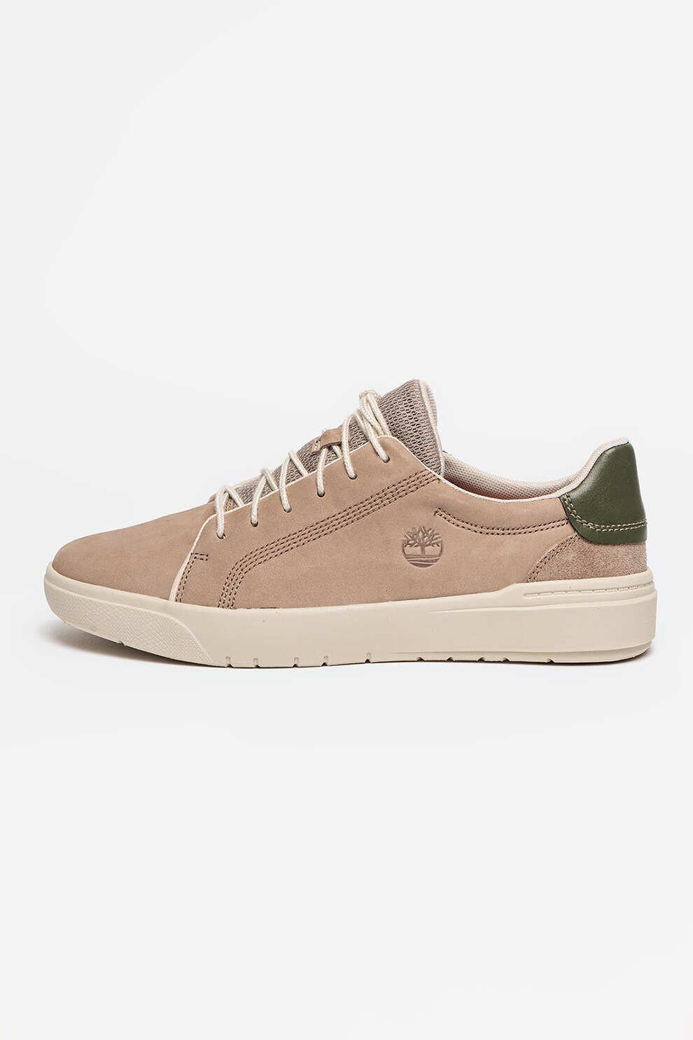 Timberland, Pantofi sport de piele nabuc cu logo Seneca Bay, Taupe, 11 ...