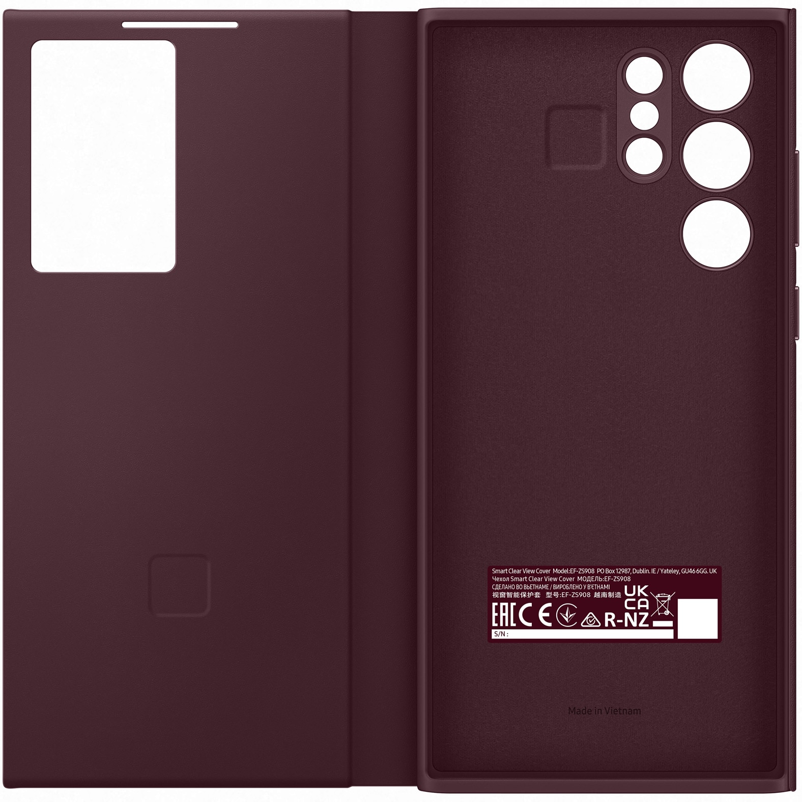 Калъф Samsung Smart Clear View Cover за Galaxy S22 Ultra, Burgandy ...