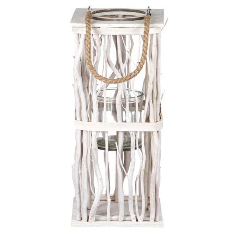 Felinar decorativ din lemn, in forma dreptunghica, cu suport din sticla ...