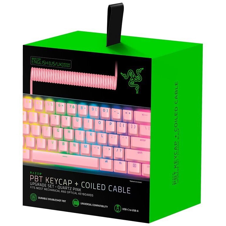 Капачки за бутони Razer PBT Keycap + Coiled Cable Quartz Pink Upgrade ...