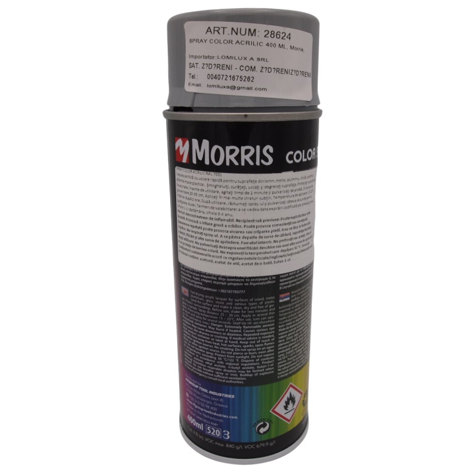 Spray Color Acrilic gri argintiu lucios, RAL 7001, 400 ml, Morris ...