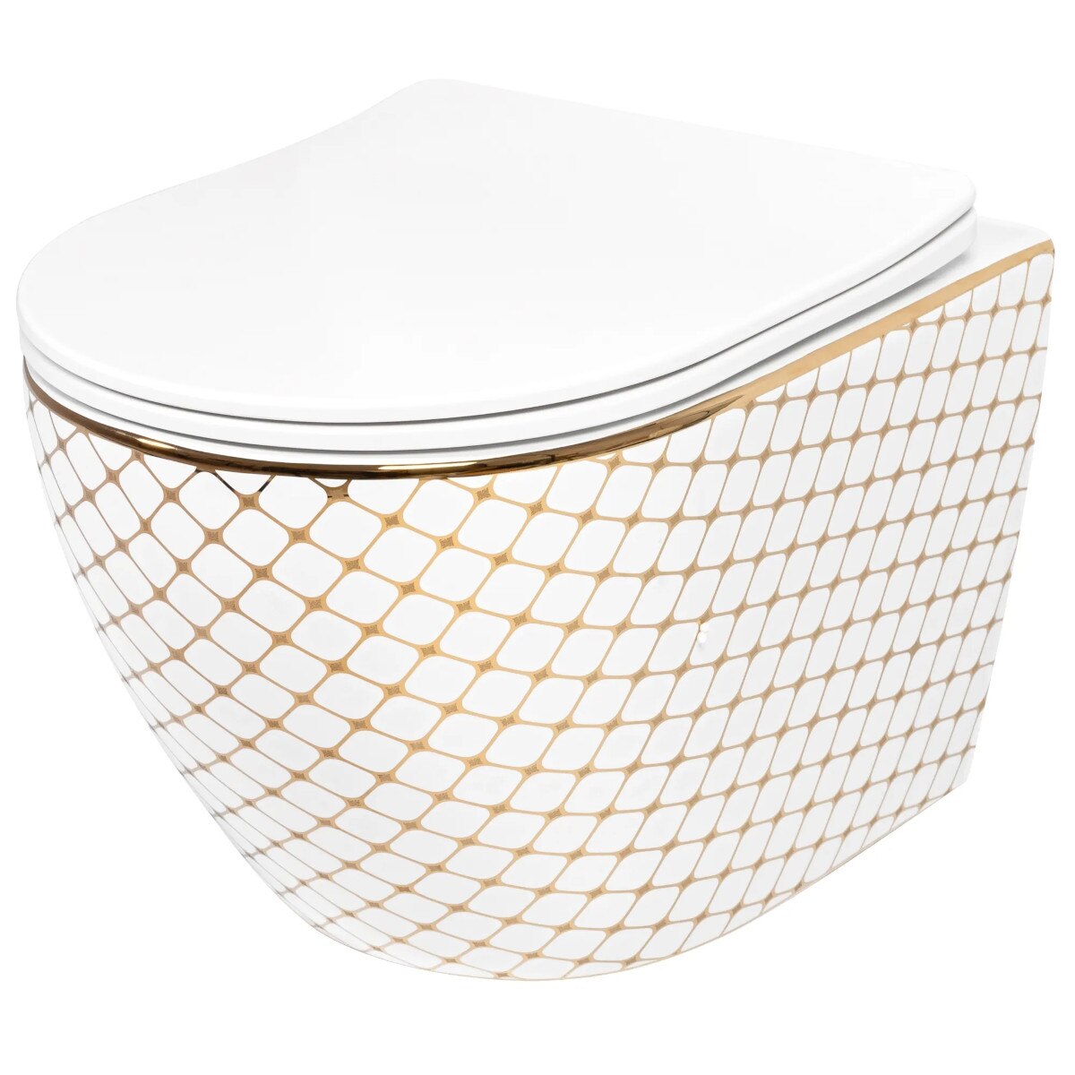 Vas Wc Ego-Carlos Slim Diamond Gold Rimless, capac Duroplast, ceramica ...