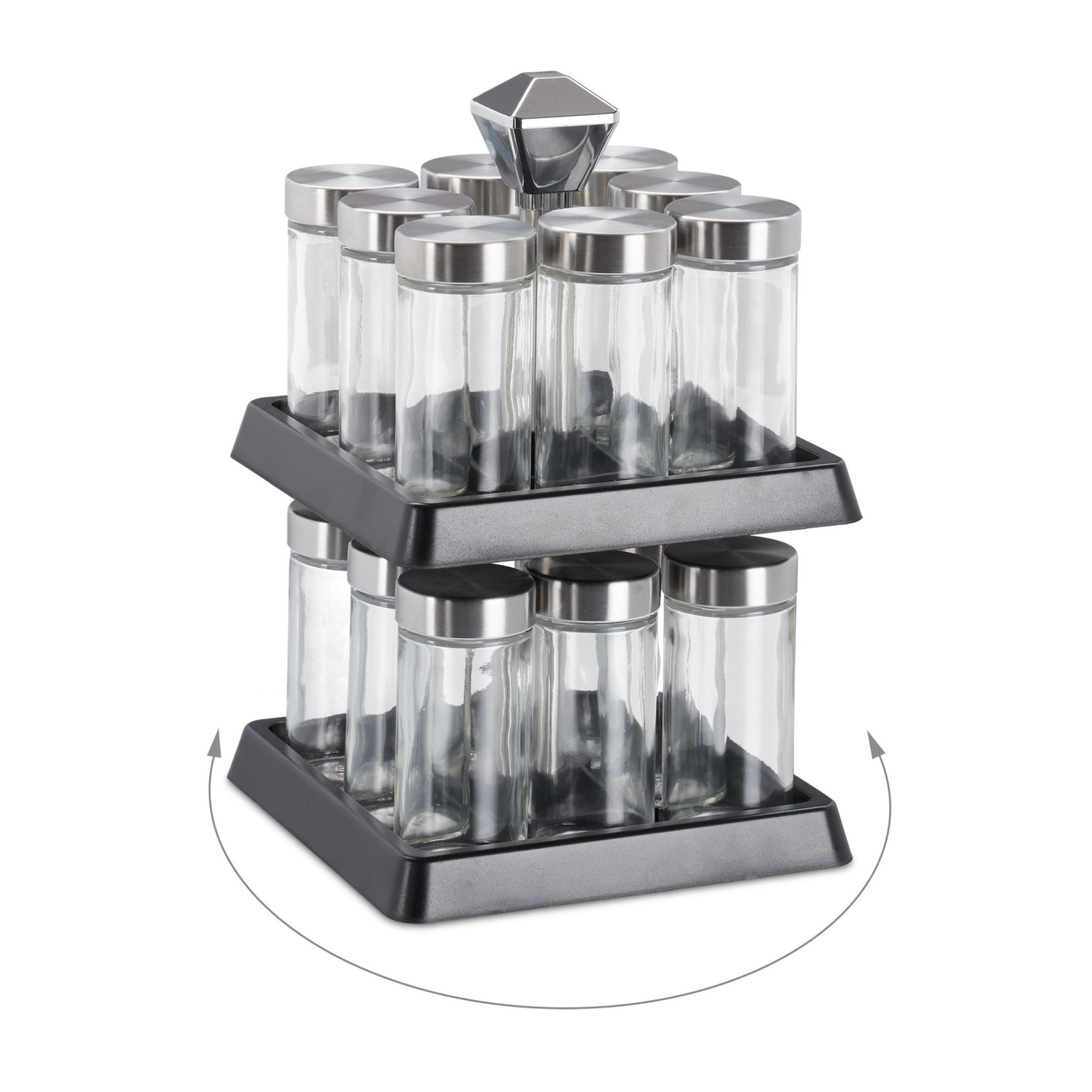 Set 16 recipiente condimente cu suport rotativ, pe 2 nivele, Relaxdays ...